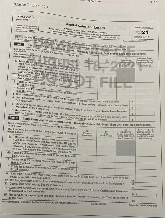 Solved 29. Form 8949, Schedule D and Form 1040. (Obj. 7) a. | Chegg.com