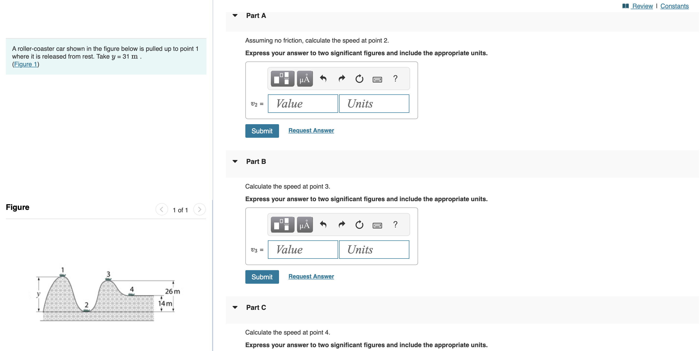 Solved Part AA roller-coaster car shown in the figure below | Chegg.com