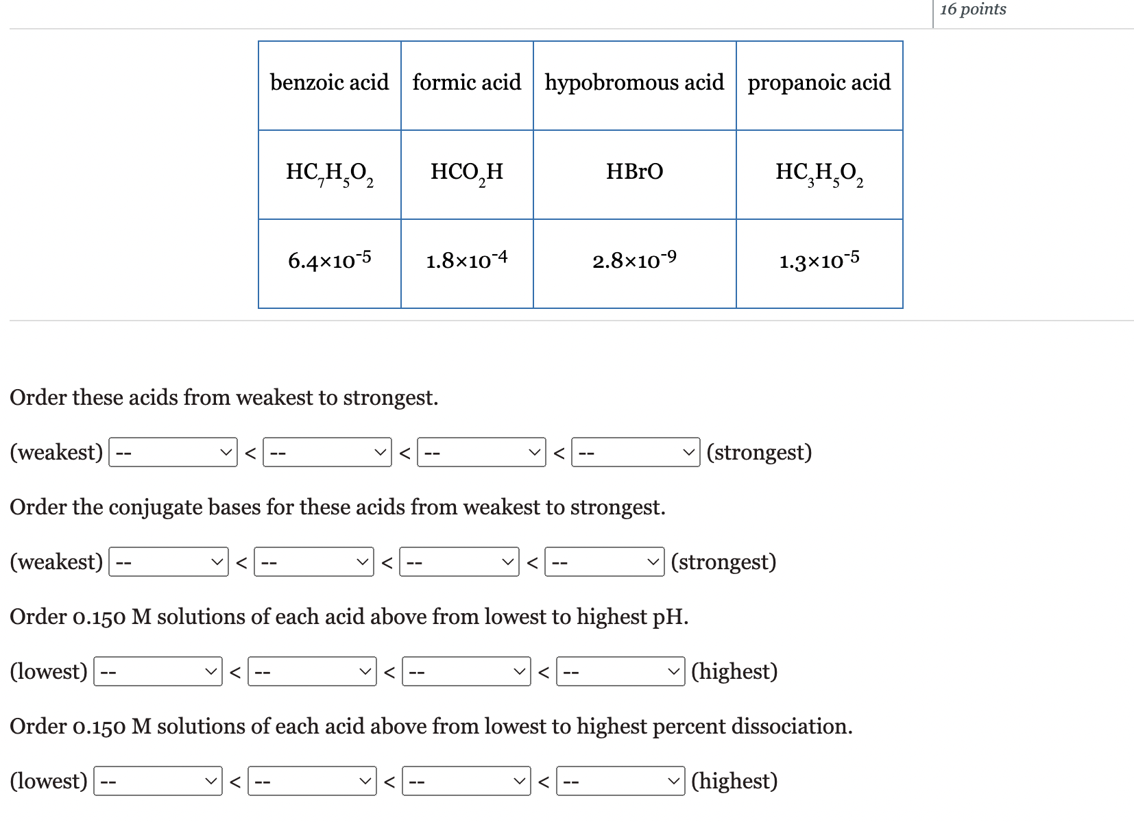 Solved Order these acids from weakest to | Chegg.com