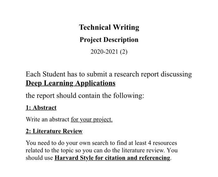 Solved Technical Writing Project Description 2020-2021 (2) | Chegg.com