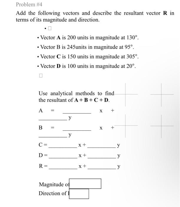 Solved Problem \#4 Add the following vectors and describe | Chegg.com