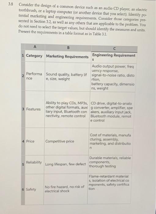 Solved 3.10 Develop an engineering tradeoff matrix for the | Chegg.com