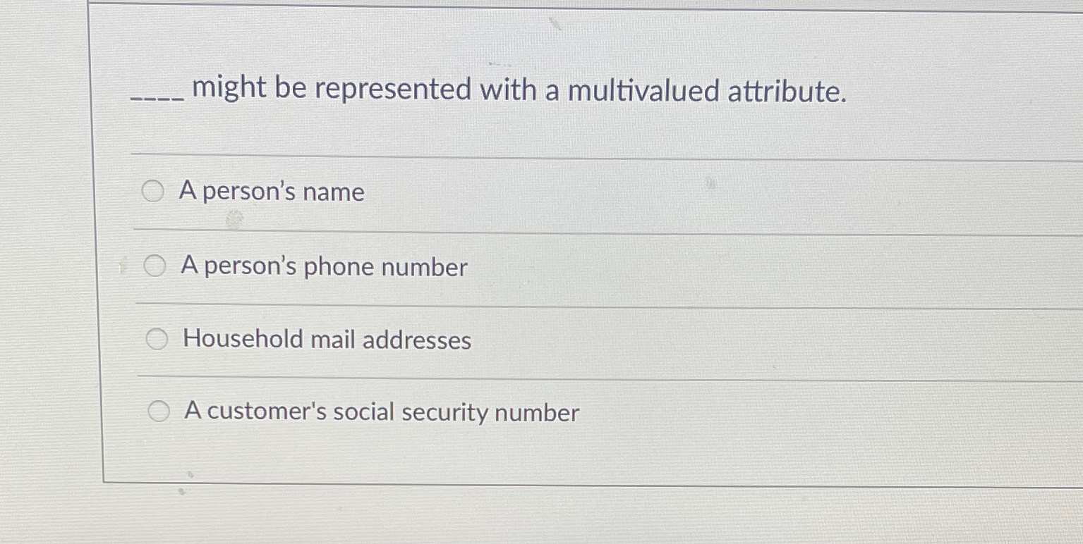Solved might be represented with a multivalued attribute.A | Chegg.com