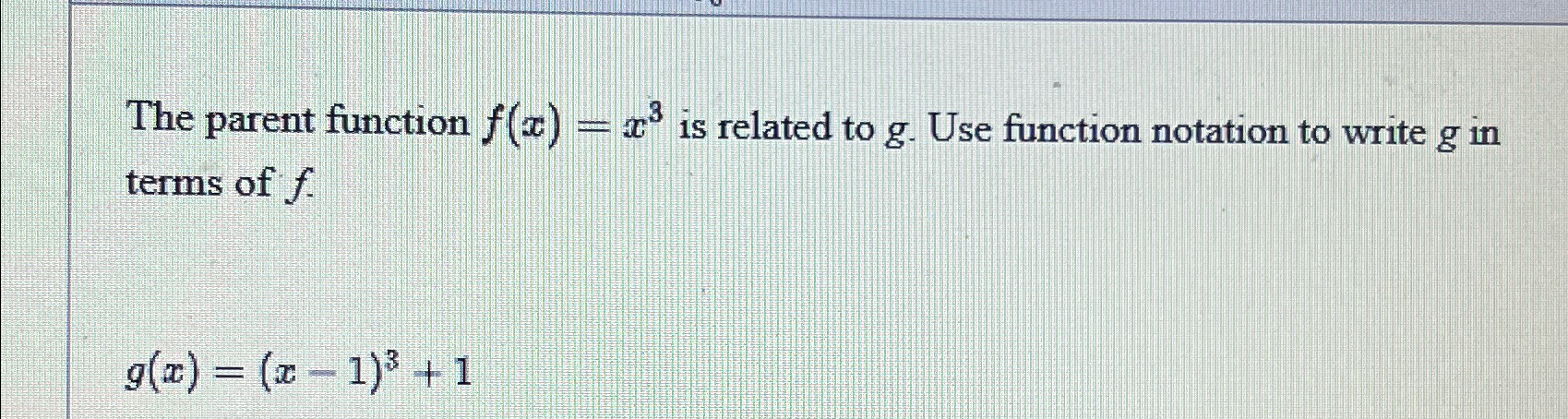 Solved The parent function f(x)=x3 ﻿is related to g. ﻿Use | Chegg.com