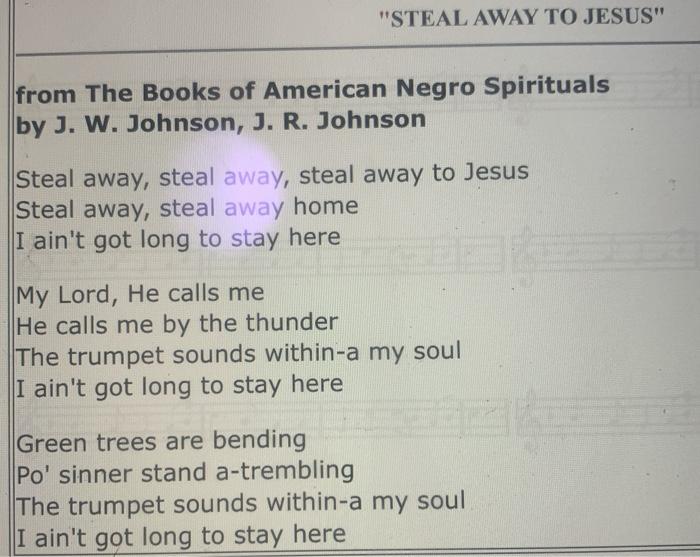 Solved "STEAL AWAY TO JESUS" from The Books of American | Chegg.com