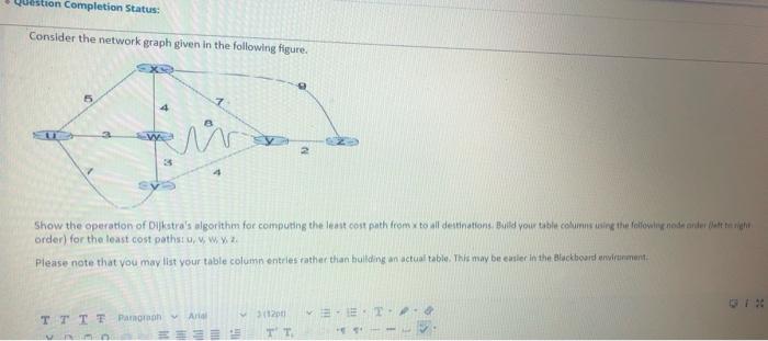 Solved Question Completion Status: Consider the network | Chegg.com