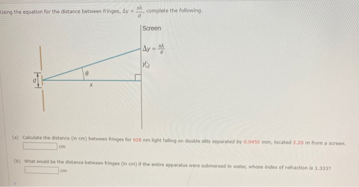 Solved Using the equation for the distance between fringes, | Chegg.com