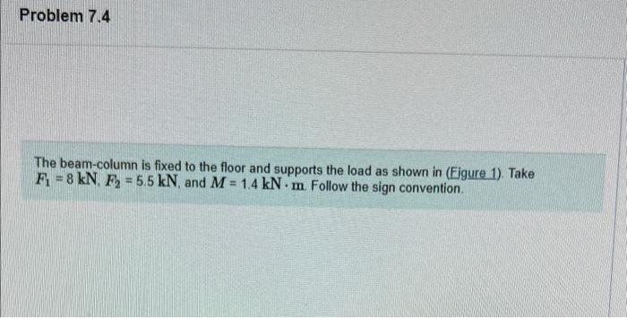 Solved FigureThe beam-column is fixed to the floor and | Chegg.com