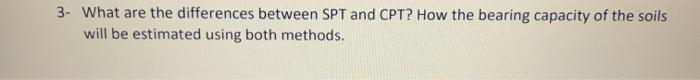 Solved 3- What are the differences between SPT and CPT? How | Chegg.com
