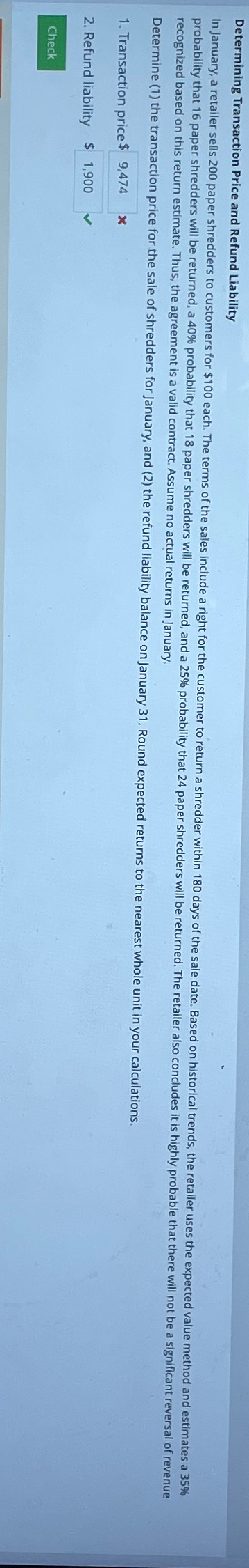 Solved Determining Transaction Price and Refund Liability | Chegg.com