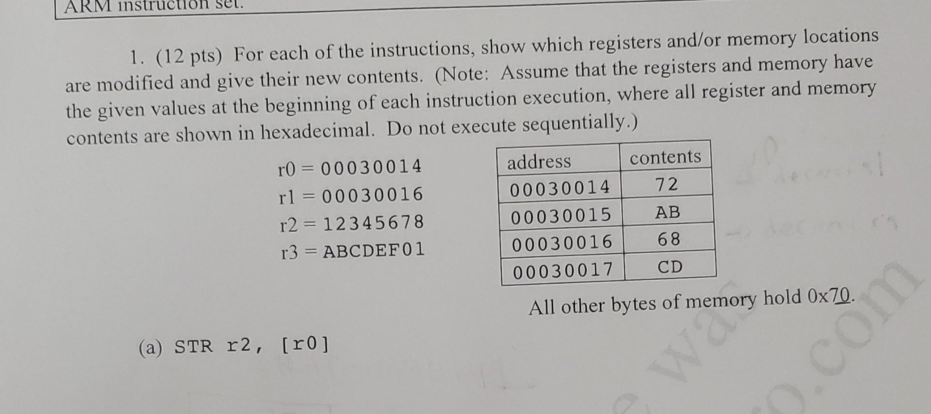 Solved 1. (12 pts) For each of the instructions, show which | Chegg.com
