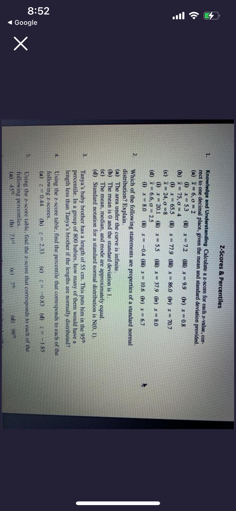 Solved Z-Scores & PercentilesKnowledge and Understanding | Chegg.com