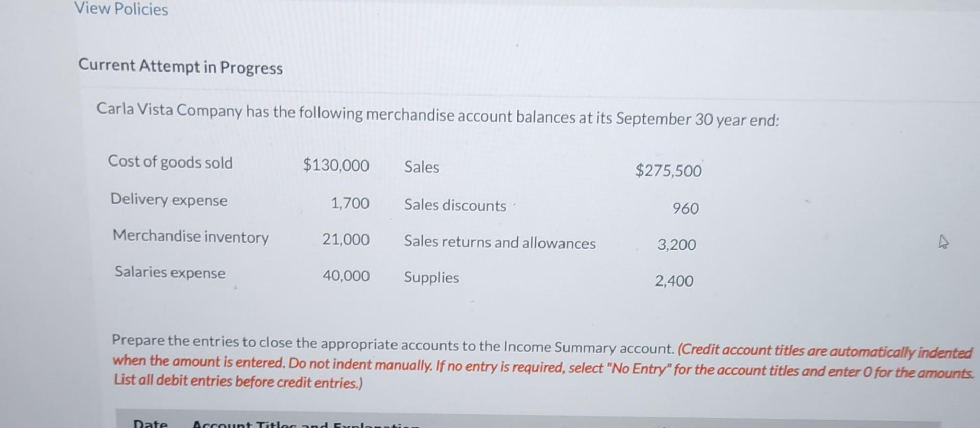 Solved Current Attempt in Progress Carla Vista Company has | Chegg.com