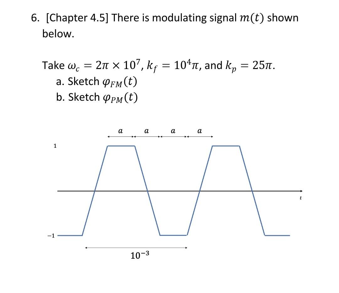 Solved 6. (Chapter 4.5] There is modulating signal m(t) | Chegg.com