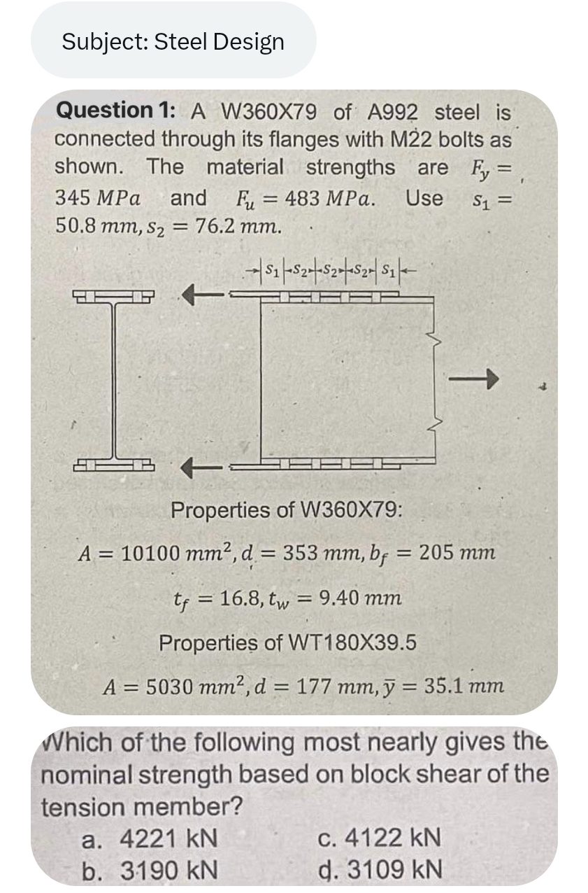 Subject: Steel DesignQuestion 1: A W360X79 ﻿of A992 | Chegg.com