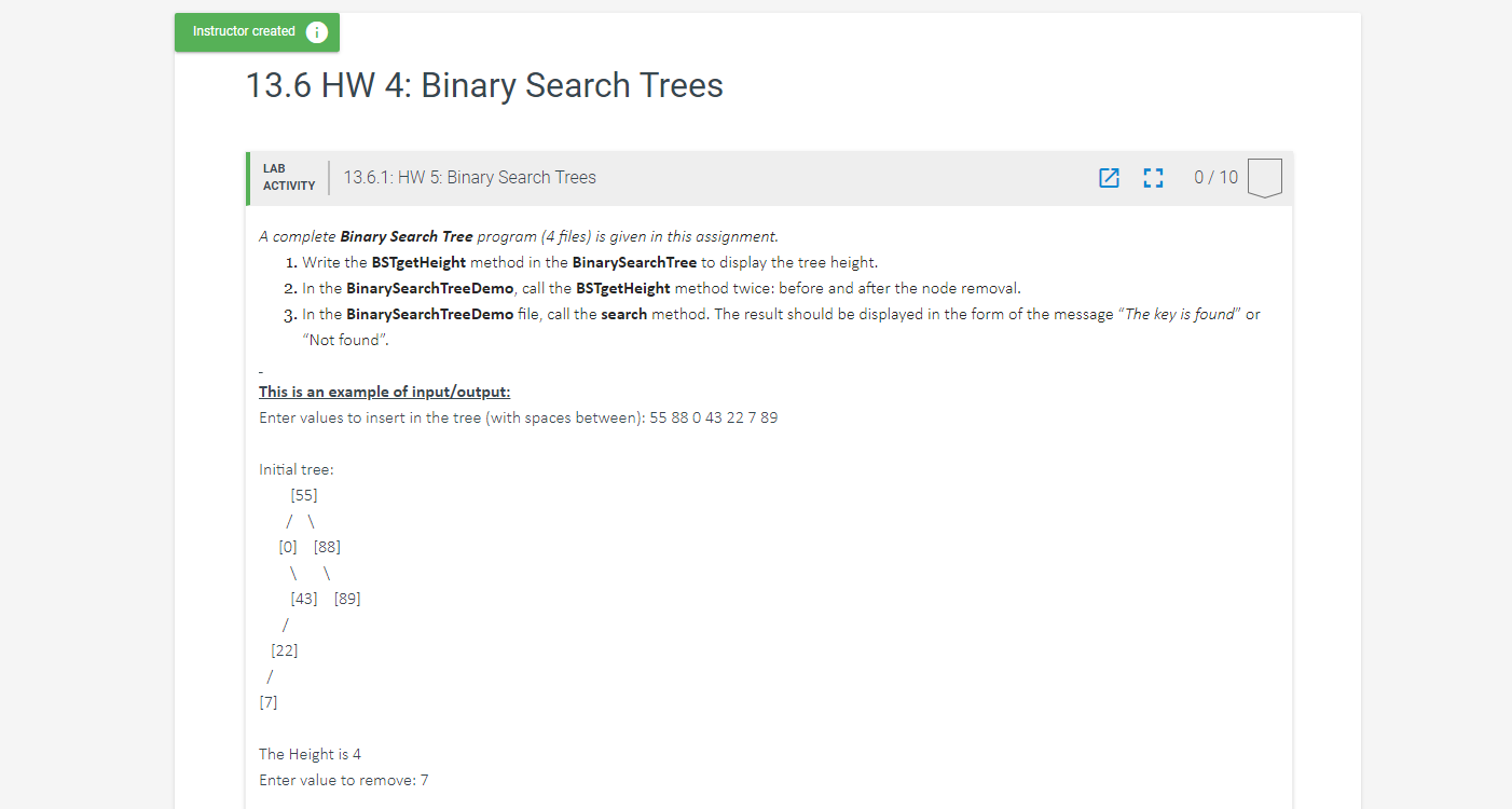 Solved A complete Binary Search Tree program (4 ﻿files) is | Chegg.com