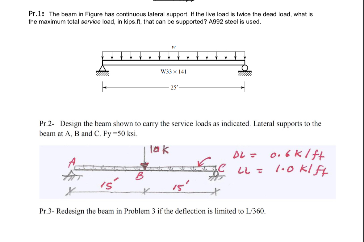 Solved Pr.1: The beam in Figure has continuous lateral | Chegg.com