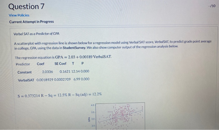 Solved -/10 Question 7 View Policies Current Attempt in | Chegg.com