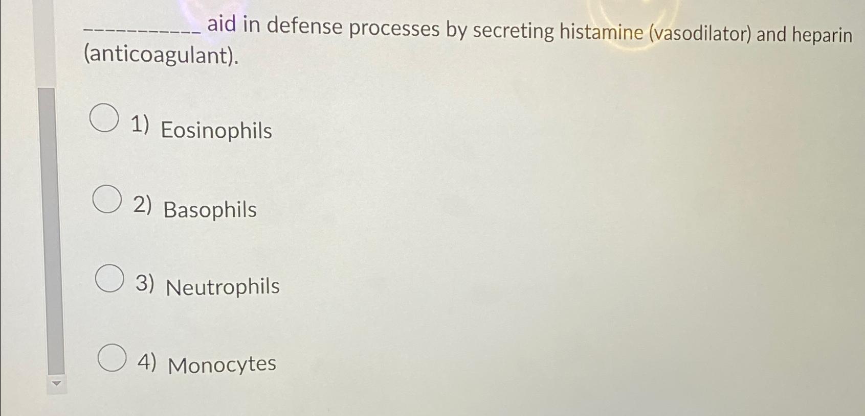 Solved aid in defense processes by secreting histamine | Chegg.com