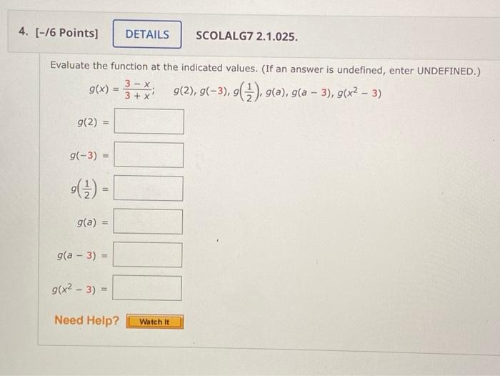 Solved 4. [-16 Points) DETAILS SCOLALG7 2.1.025. Evaluate | Chegg.com