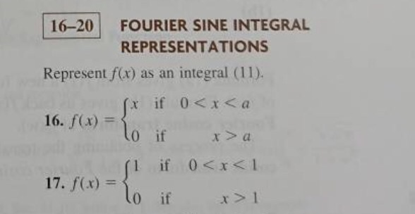 Solved 16-20 FOURIER SINE INTEGRAL REPRESENTATIONS Represent | Chegg.com