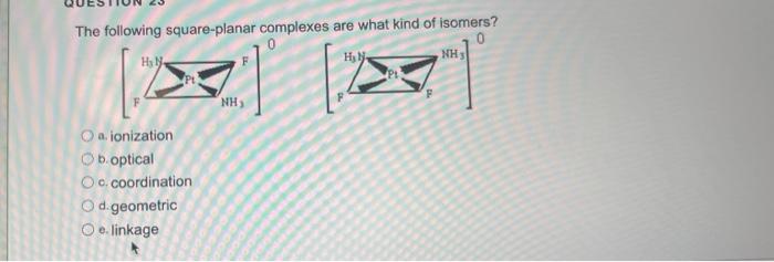 Solved The following square-planar complexes are what kind | Chegg.com