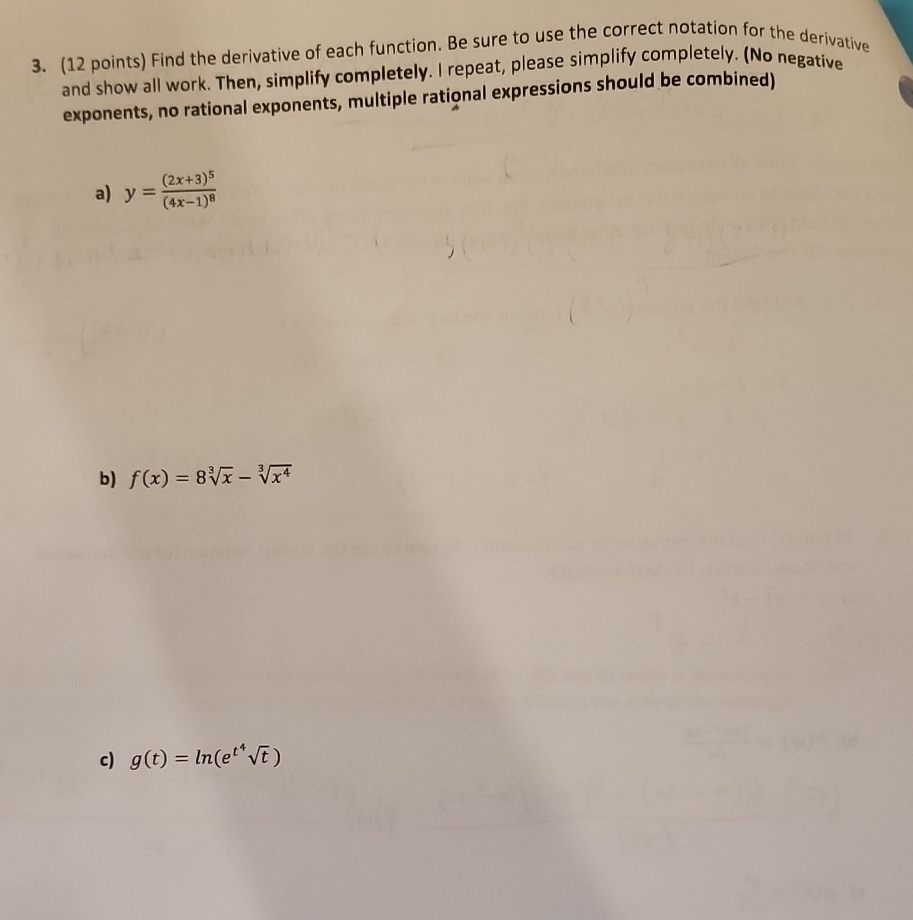 Solved (12 ﻿points) ﻿Find the derivative of each function. | Chegg.com