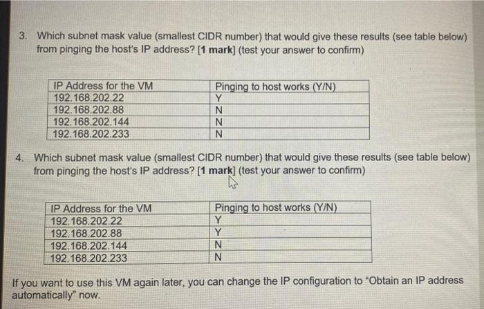 Solved 3. Which subnet mask value (smallest CIDR number) | Chegg.com
