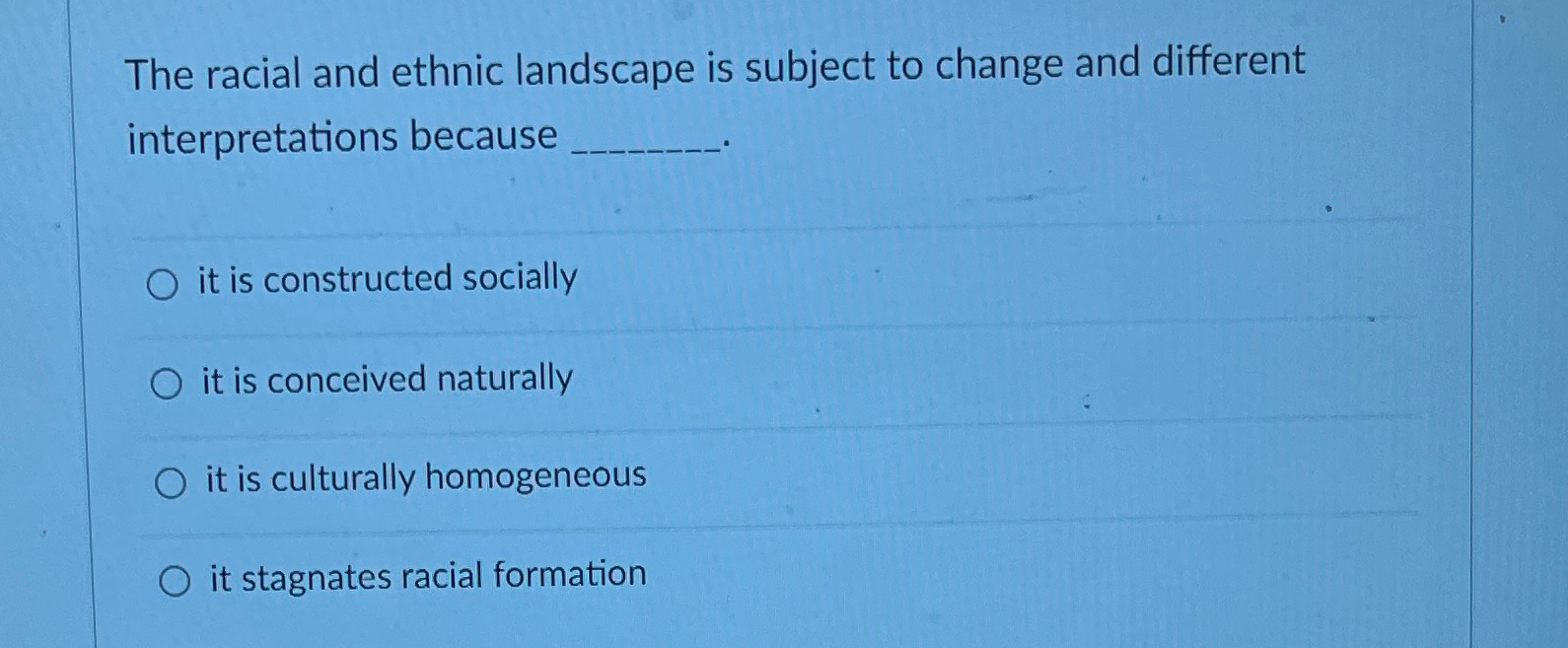 Solved The racial and ethnic landscape is subject to change | Chegg.com