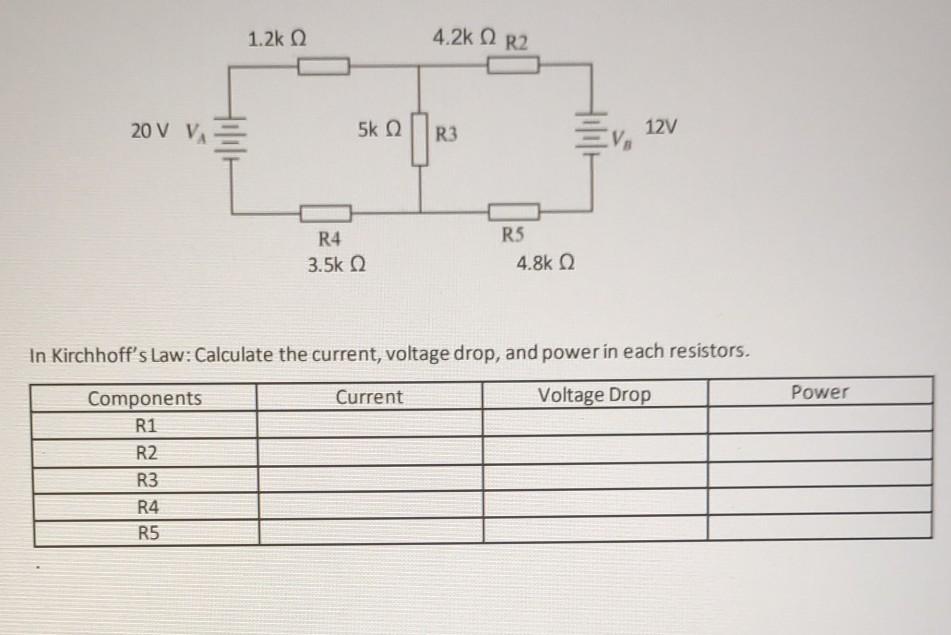 Solved In Kirchhoff’s Law: Calculate the current, voltage | Chegg.com