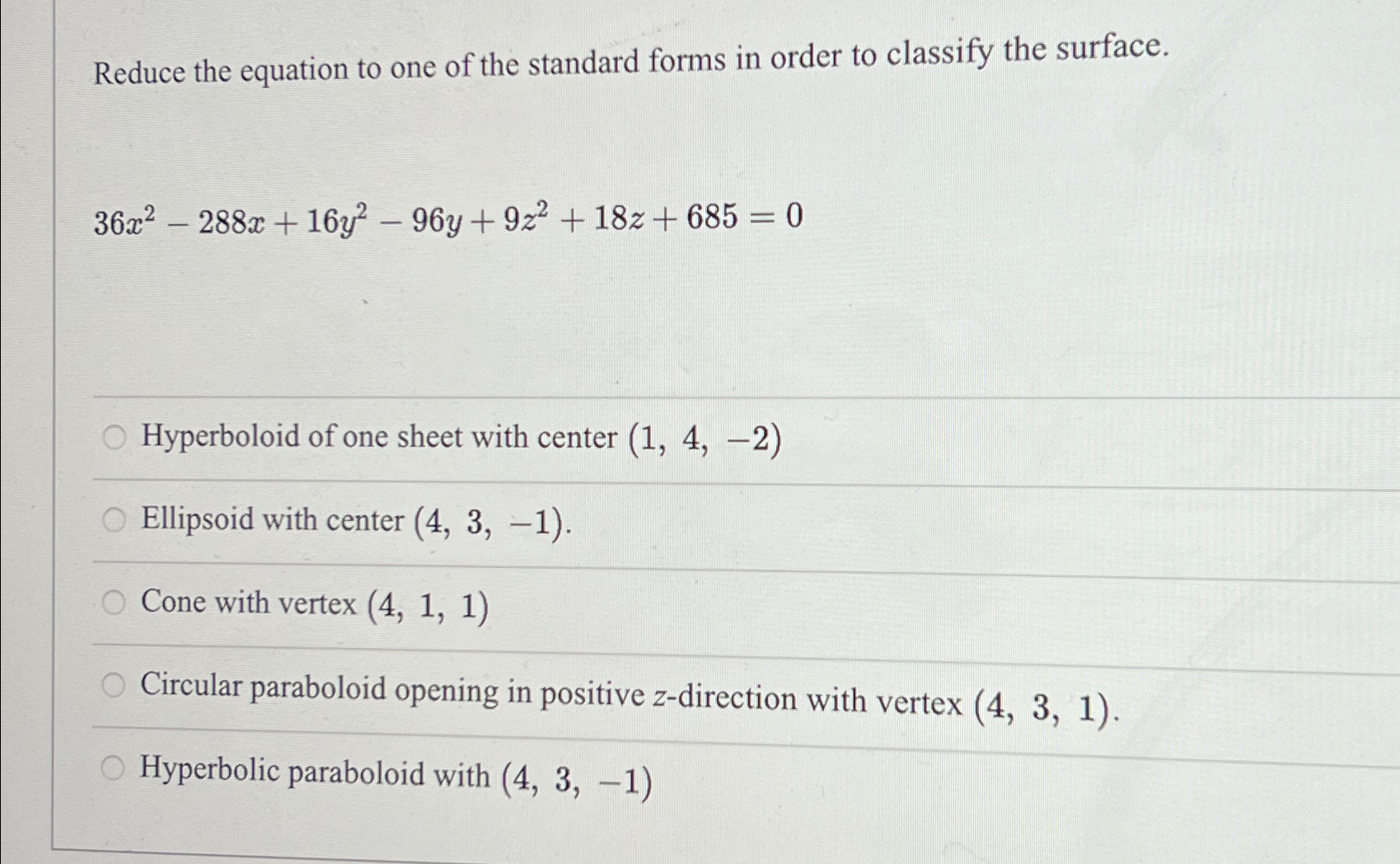 Solved Reduce the equation to one of the standard forms in | Chegg.com