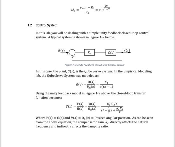 1.1 Second Order System Response A standard second | Chegg.com