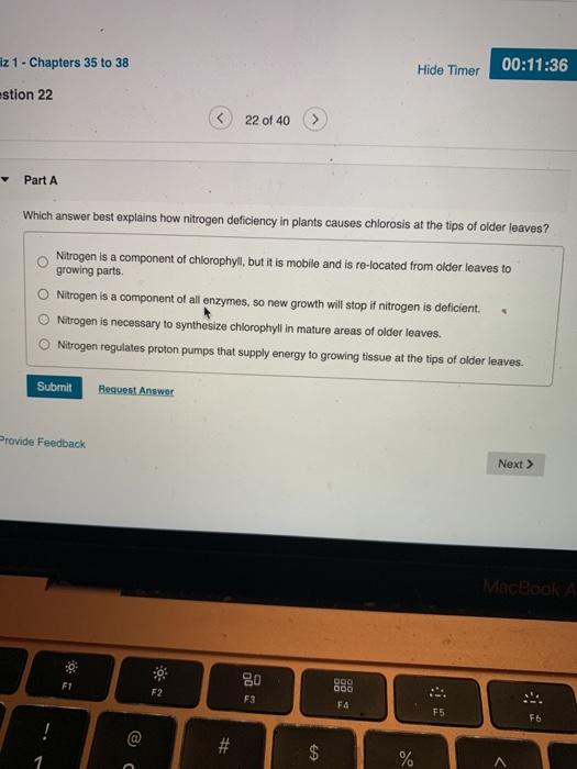 Solved iz 1. Chapters 35 to 38 Hide Timer 00:11:36 stion 22 | Chegg.com
