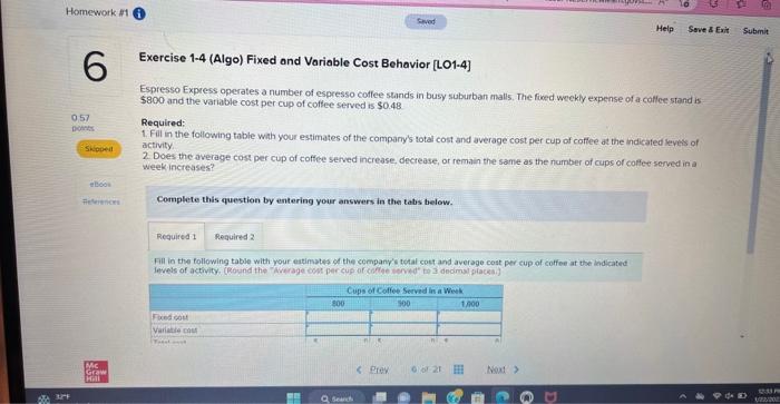 Solved Exercise 1-4 (Algo) Fixed and Variable Cost Behavior | Chegg.com