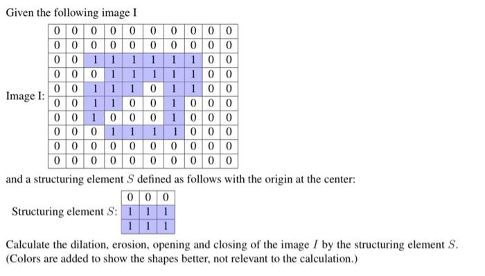 Solved Given the following image I Image I and a structuring | Chegg.com