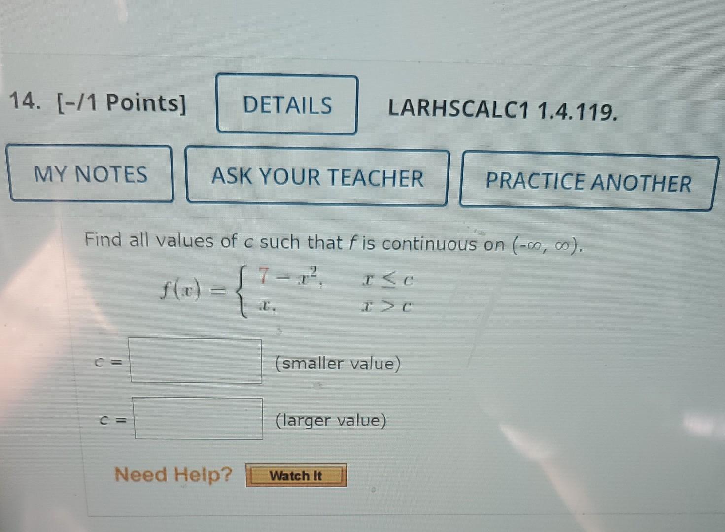 Solved Find all values of c such that f is continuous on | Chegg.com