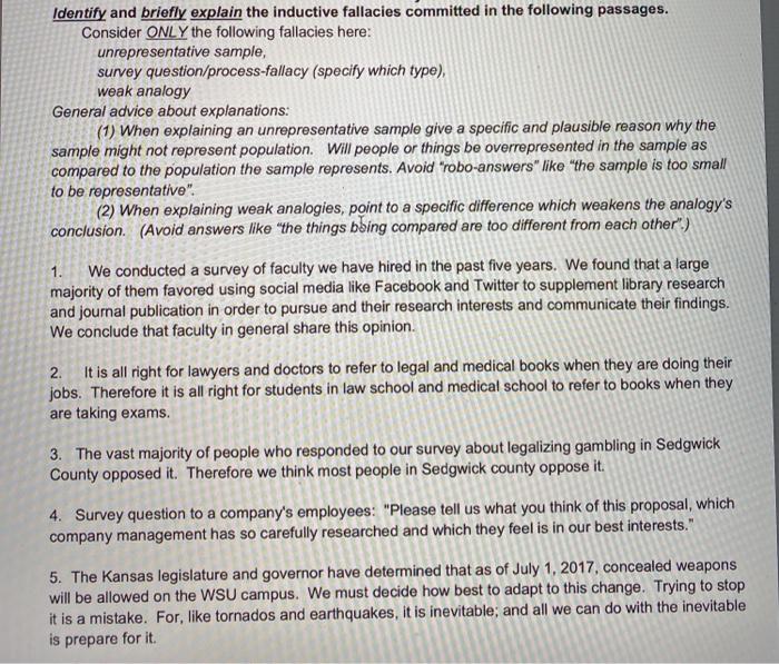 Identify and briefly explain the inductive fallacies | Chegg.com Identify and briefly explain the inductive fallacies | Chegg.com