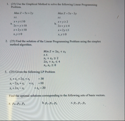 Solved (25) ﻿Use the Graphical Method to solve the following | Chegg.com
