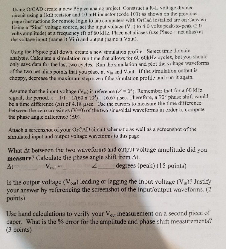 Solved Using OrCAD create a new PSpice analog project. | Chegg.com