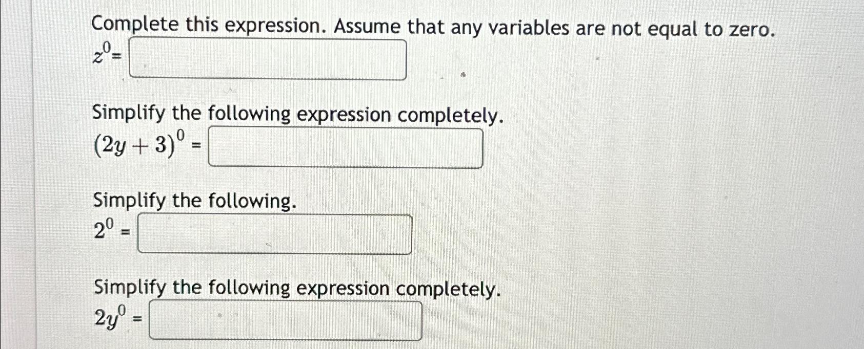 Solved Complete this expression. Assume that any variables | Chegg.com