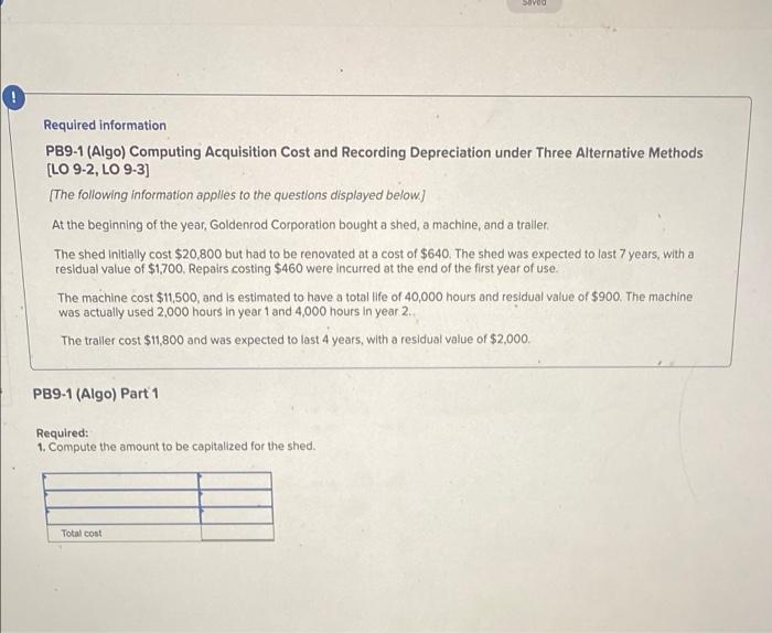 Solved Required information PB9-1 (Algo) Computing | Chegg.com