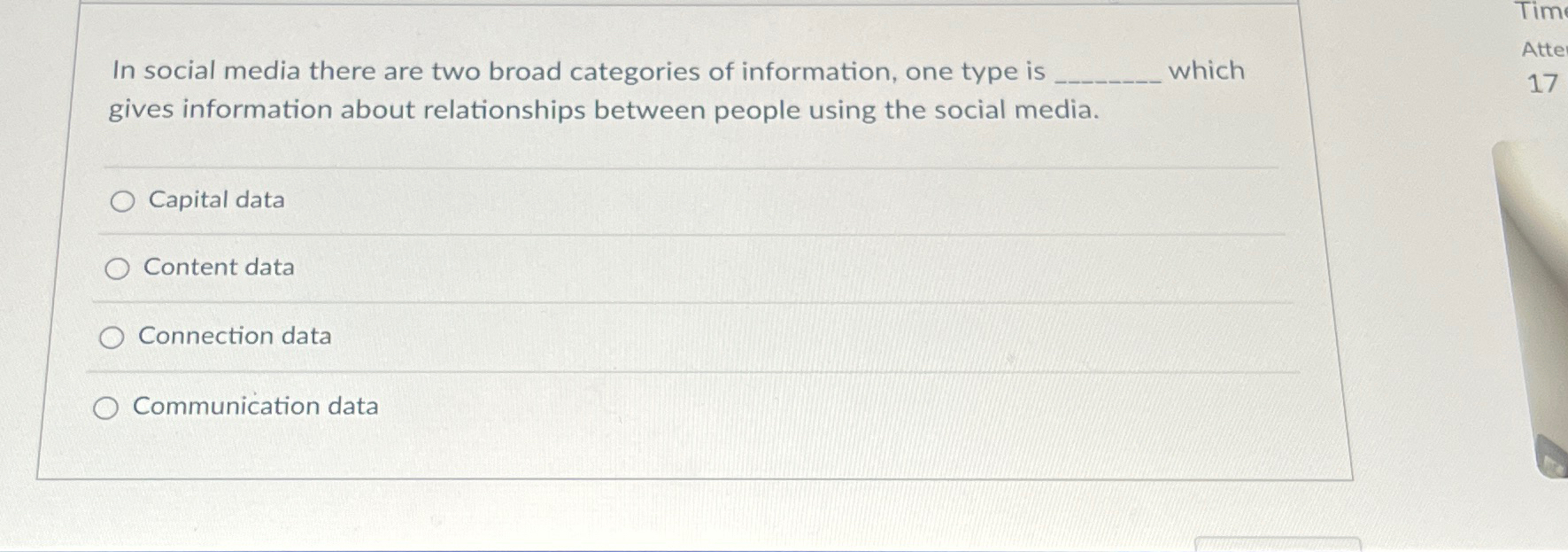 Solved In social media there are two broad categories of | Chegg.com
