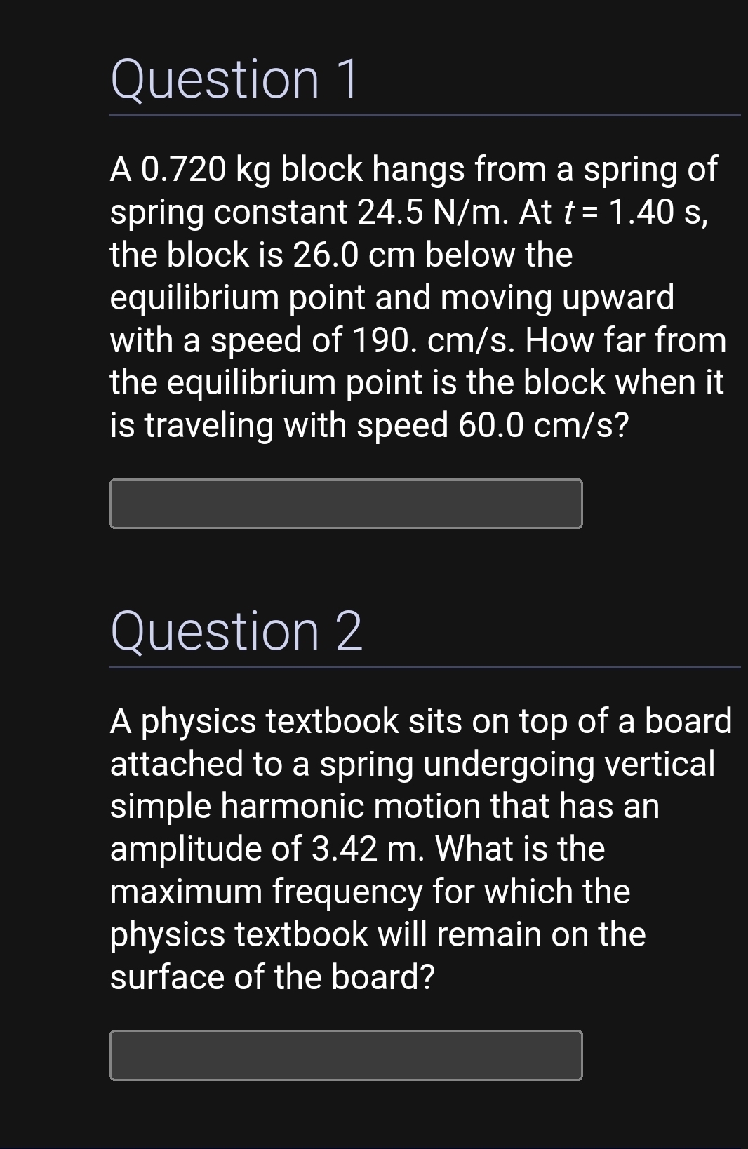 Solved Question 1A 0.720kg ﻿block hangs from a spring of | Chegg.com