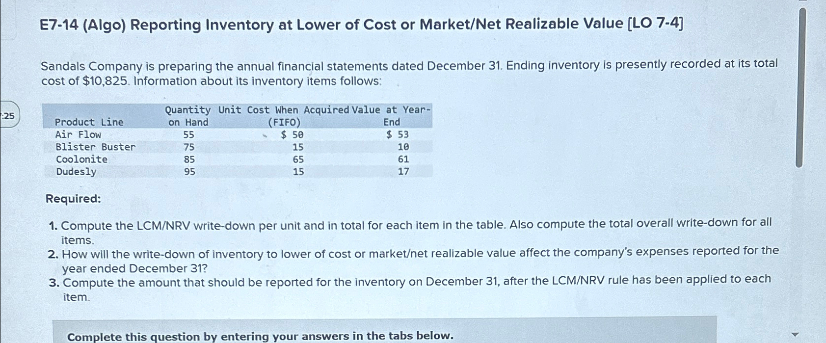 Solved E7-14 (Algo) ﻿Reporting Inventory at Lower of Cost or | Chegg.com