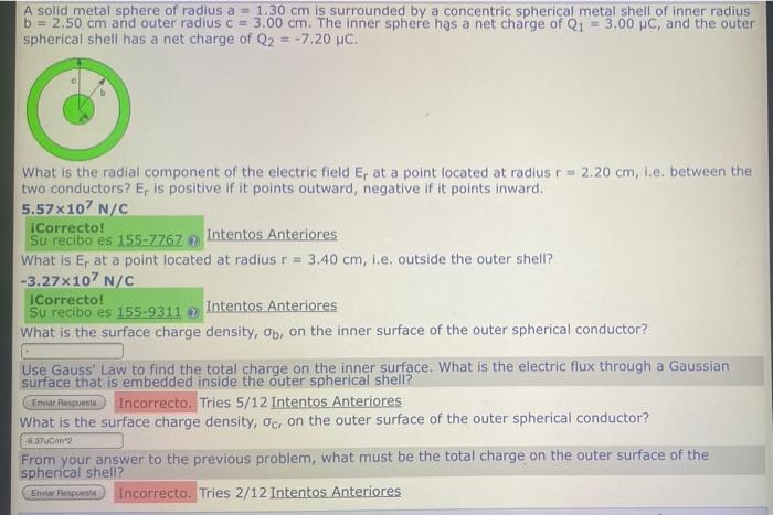 Solved A solid metal sphere of radius a=1.30 cm is | Chegg.com