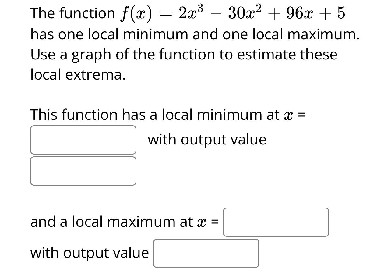 Solved The function f(x)=2x3-30x2+96x+5 ﻿has one local | Chegg.com