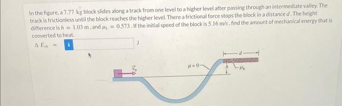 Solved In the figure, a 7.77 kg block slides along a track | Chegg.com