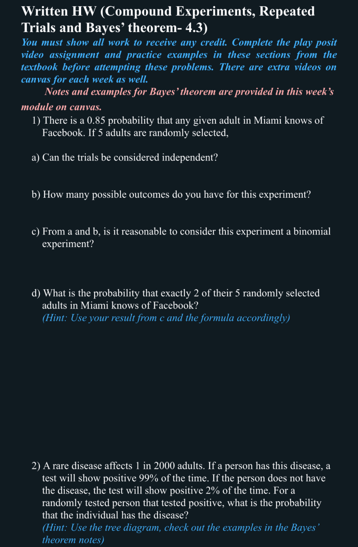Solved Written HW (Compound Experiments, Repeated Trials and | Chegg.com