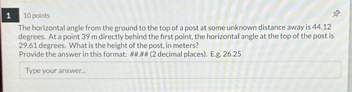 Solved 10 points The horizontal angle from the ground to the | Chegg.com