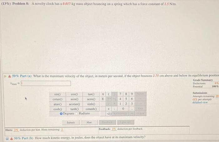 Solved (13\%) Problem 8: A novelty clock has a 0.017−kg mass | Chegg.com